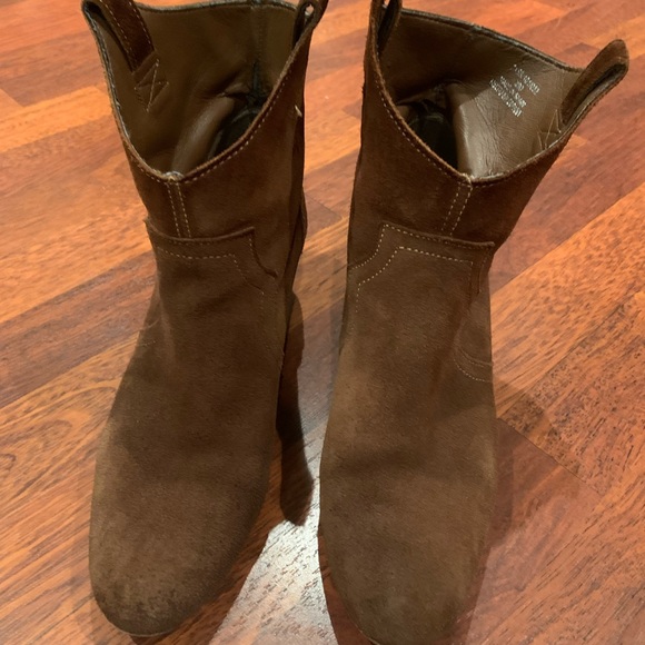 Zara | Shoes | Zara Western Style Bootie In Brown Suede | Poshmark